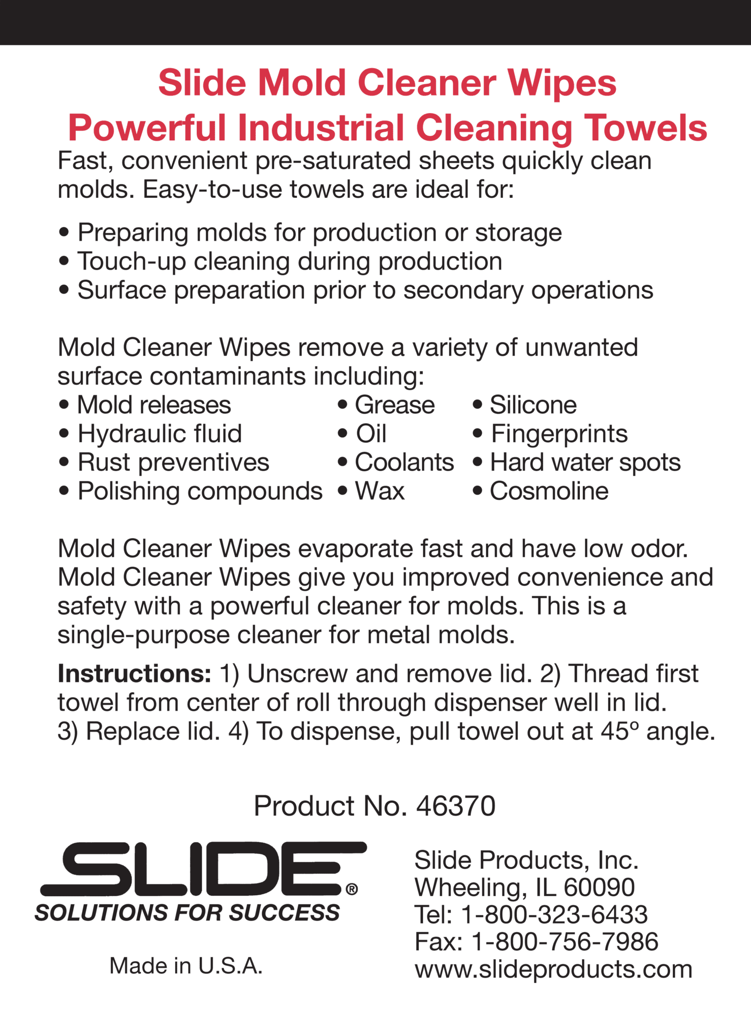 SLIDE Mold Cleaner Wipes No. 46370 for Injection Molding | Plastixs